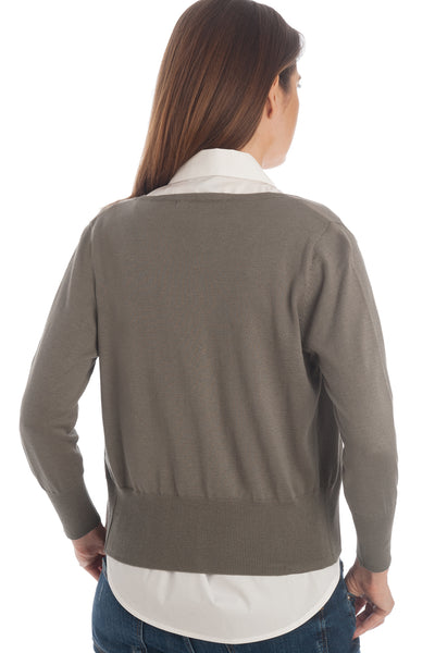 Adorawool - Lightweight Cropped Cardigan in Silk & Cotton - Olive